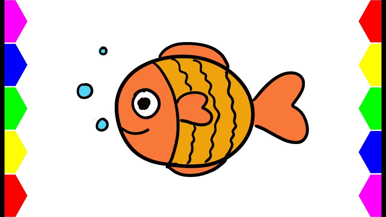 How to draw a cute fish easy for kids and toddler learns drawing and ...
