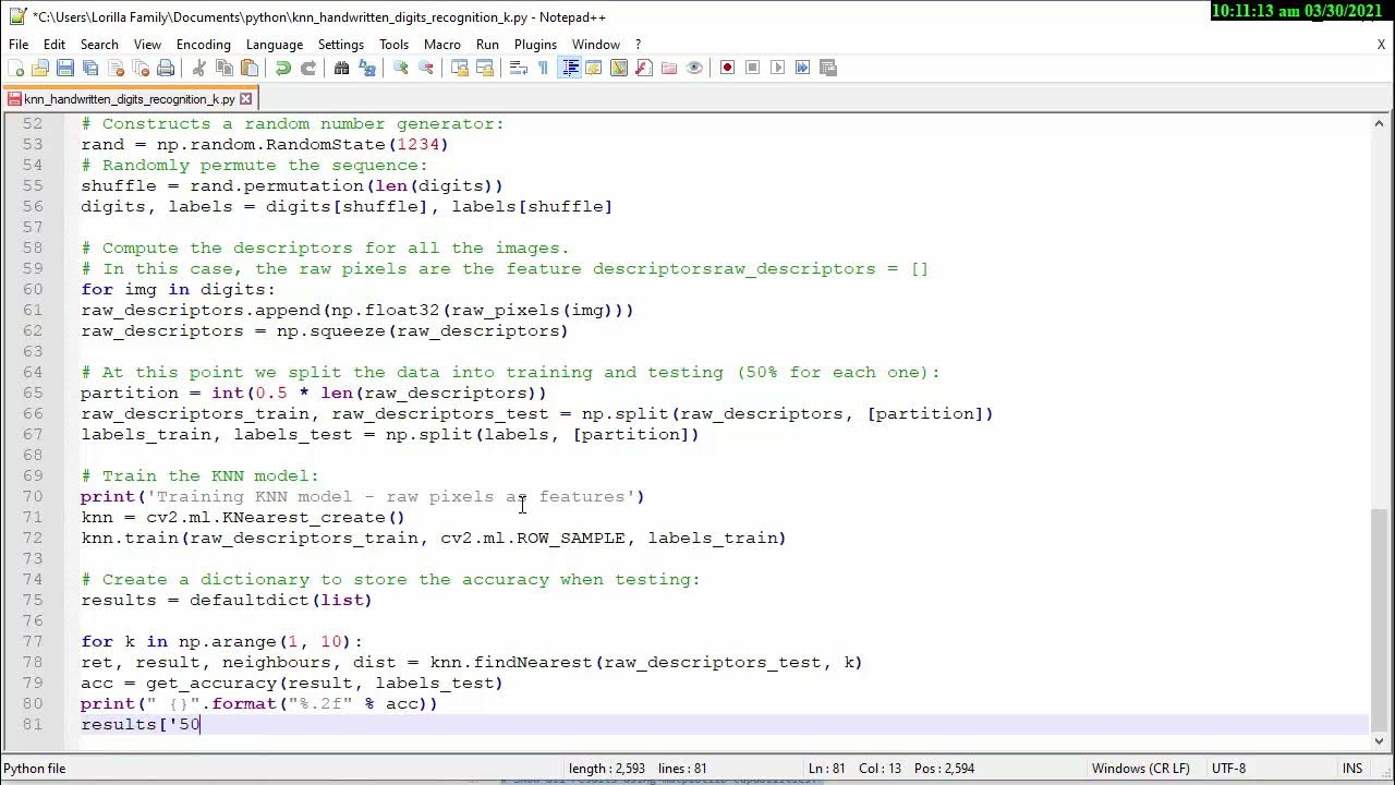 【python Opencv】handwritten Digits Recognition Using Knn And Raw Pixels