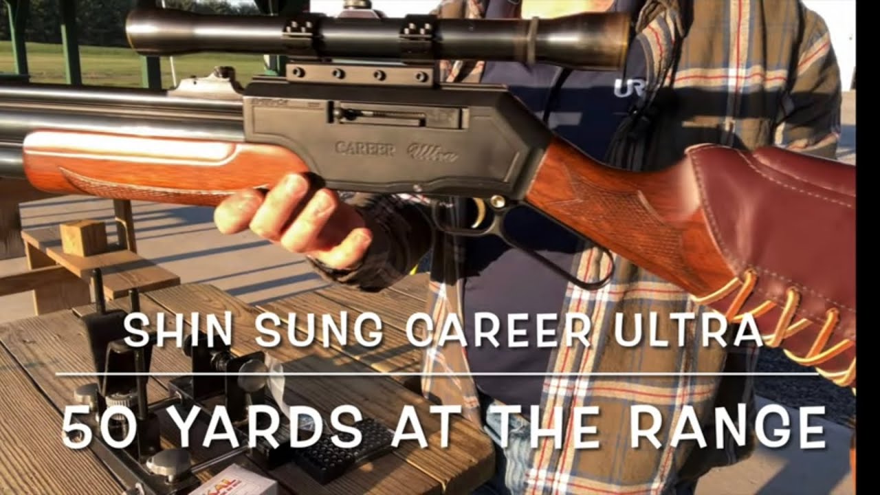 Shin Sung Career Ultra Lever action 357 PCP air rifle at the range, 50 ...