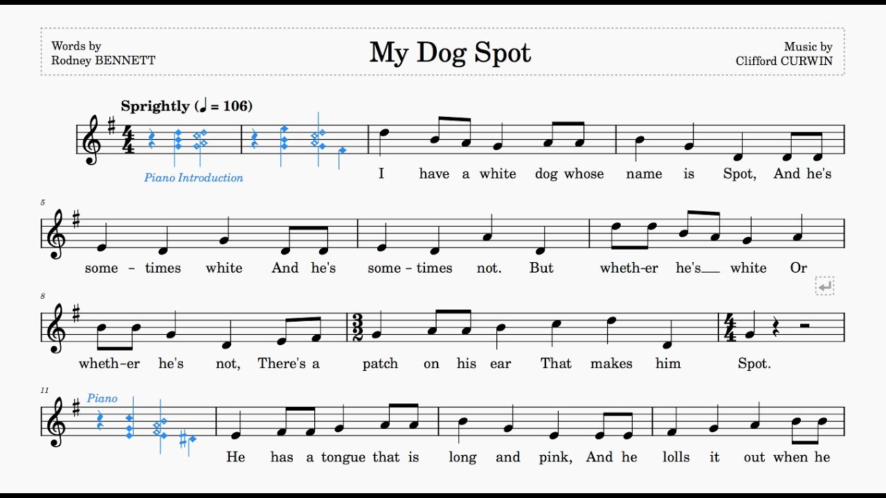 My Dog Spot (Curwin) | G Major | Trinity Initial | 106 bpm | Sing-Along ...