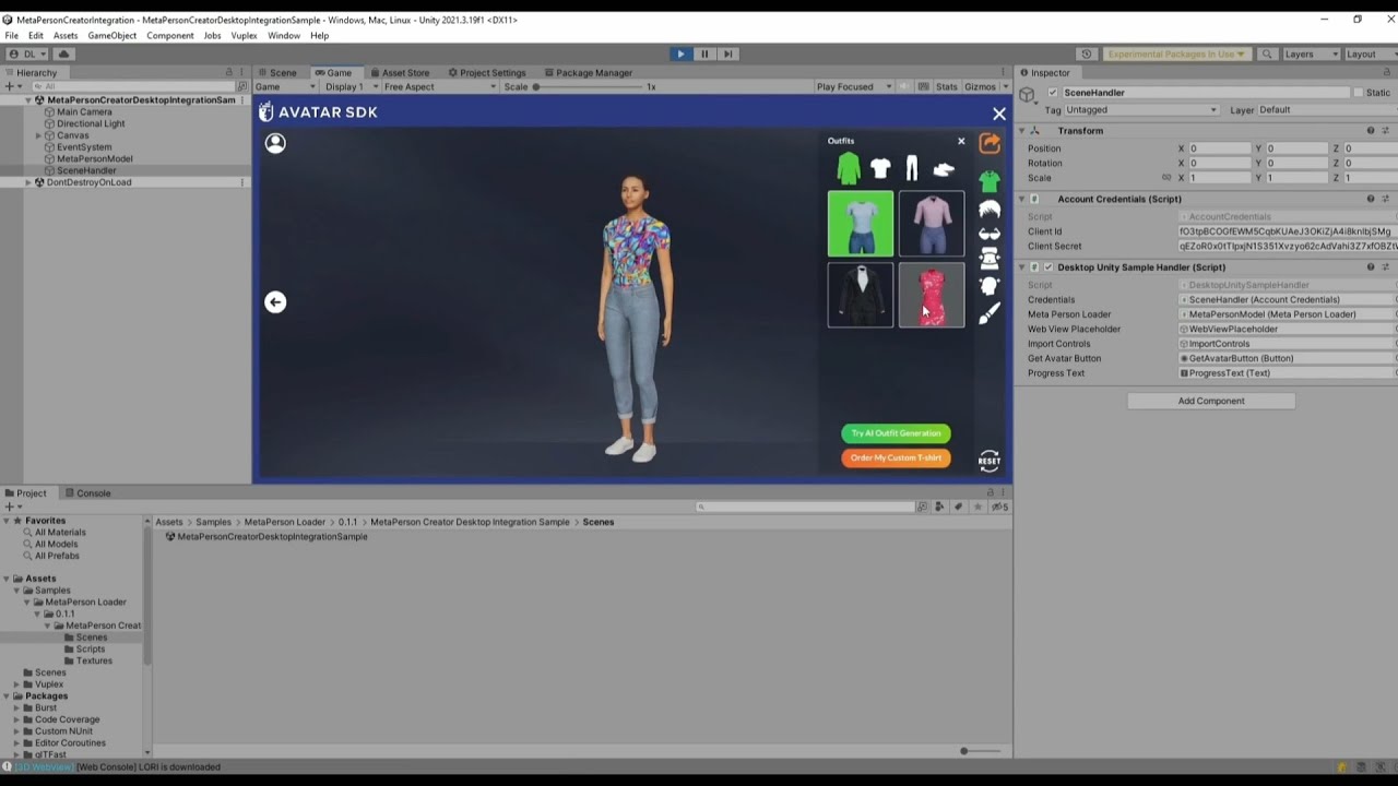 Tutorial: how to integrate MetaPerson Creator into a desktop Unity application - YouTube