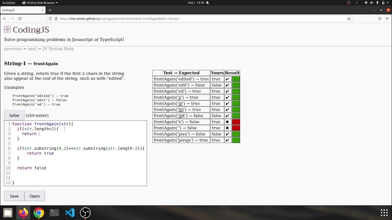 String 1 frontAgain Javascript solution - YouTube