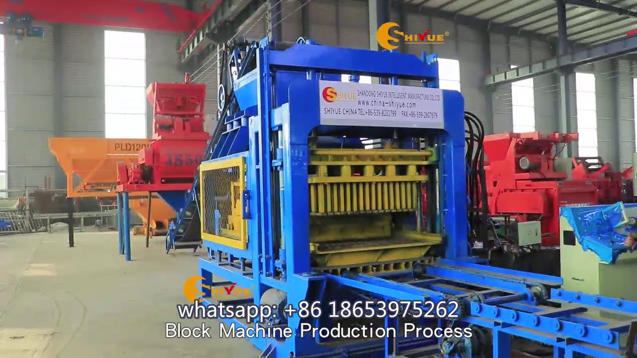 shiyue QT5- 15 hydraulic concrete block machine,auto brick making machine - YouTube
