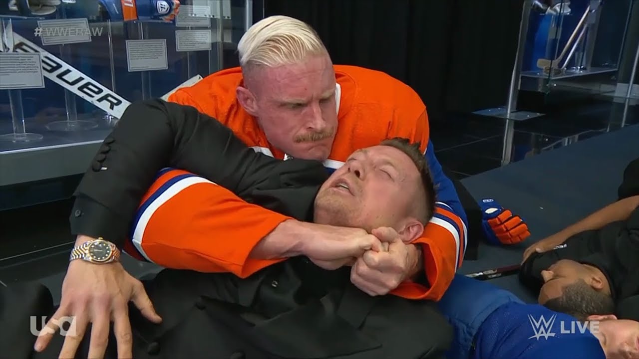 Dexter Lumis Chokes Out The Miz in an Edmonton Oilers Uniform on Raw ...