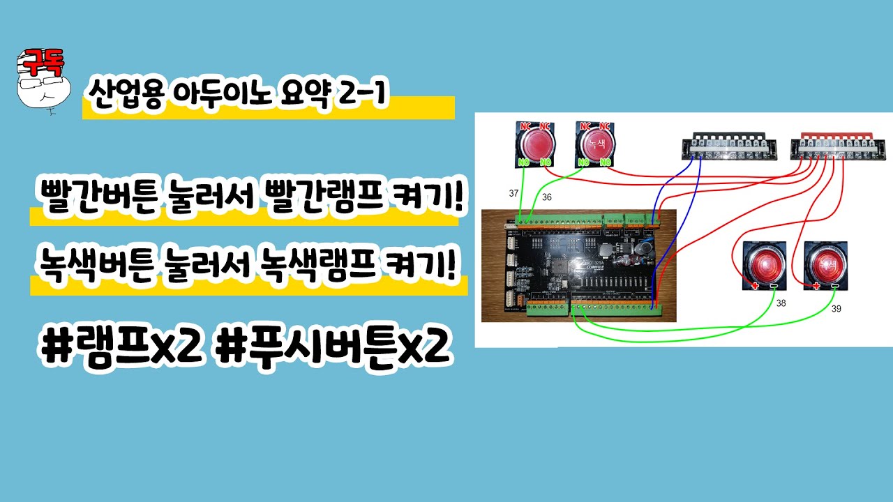 요약2 1 빨강버튼을 누르면 빨강램프가 켜지고 녹색버튼을 누르면 녹색램프가 켜진다녹칸다의 산업용 아두이노fa Duino Youtube