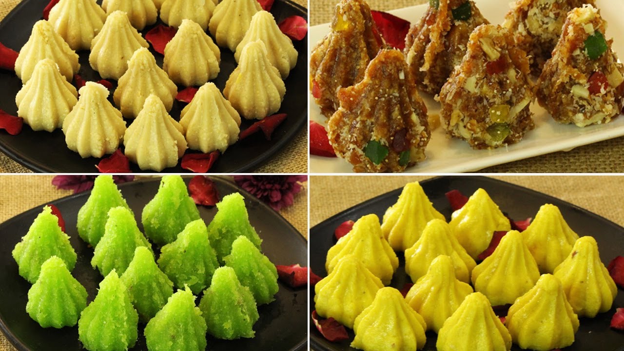 पटकन बनणारे ४ प्रकारचे मोदक | Instant 4 types of Modak | MadhurasRecipe ...