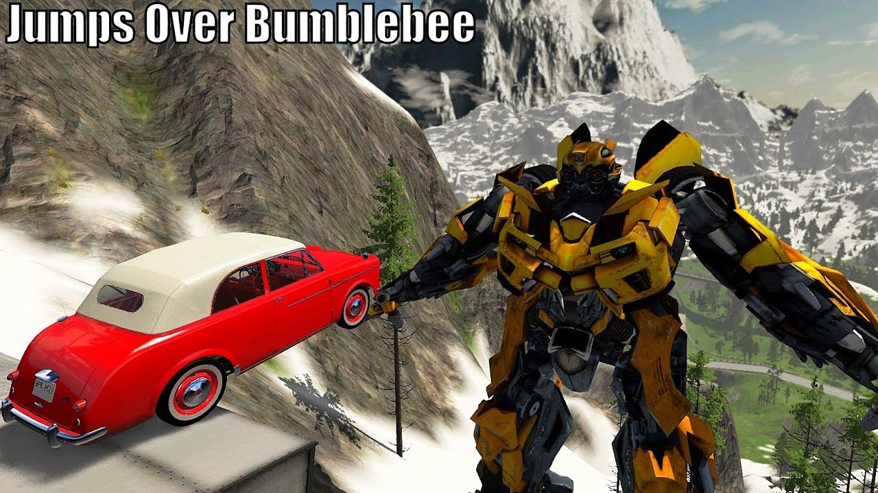 High Speed Car Jumps Over Bumblebee Transformers - BeamNG.drive Jump ...