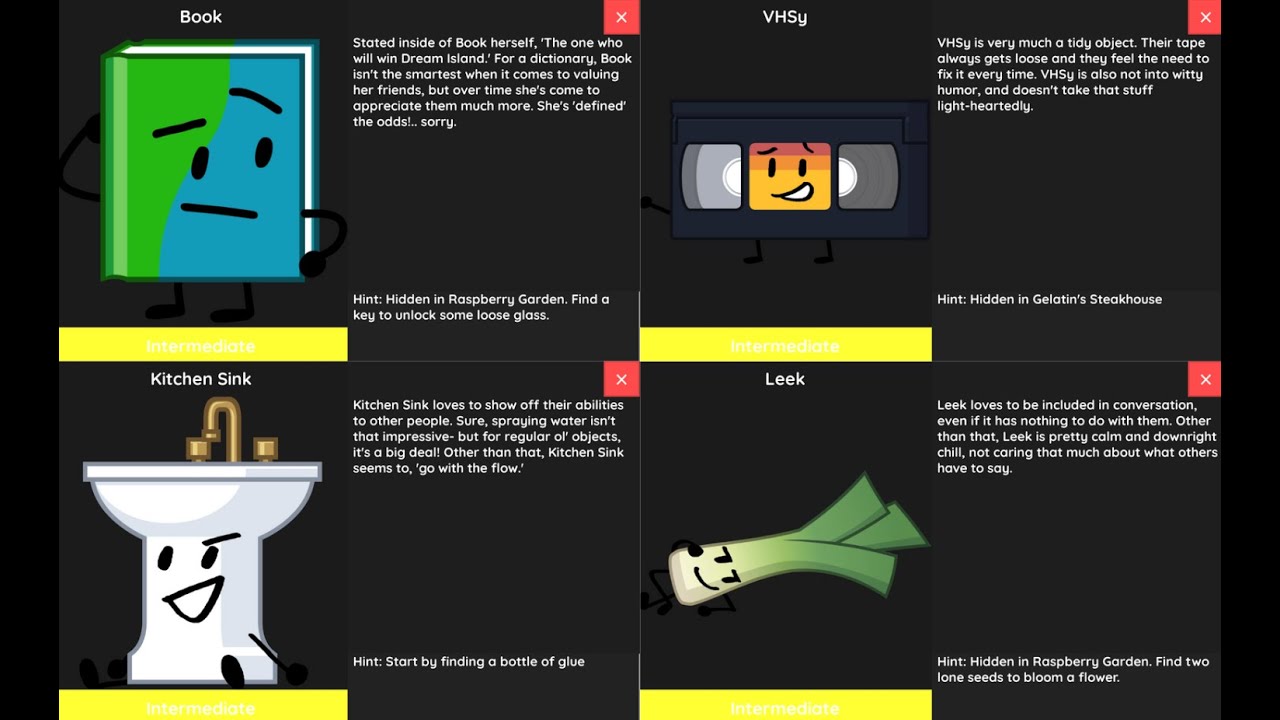 How to get all intermediate objects in Find the bfb Characters ...
