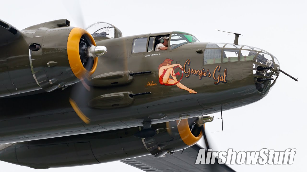 B-25 Mitchell Low Flybys with Pyro - Cleveland Airshow 2022 - YouTube