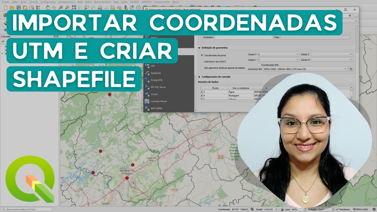 Importar coordenadas UTM no QGIS e criar shapefile de pontos - YouTube