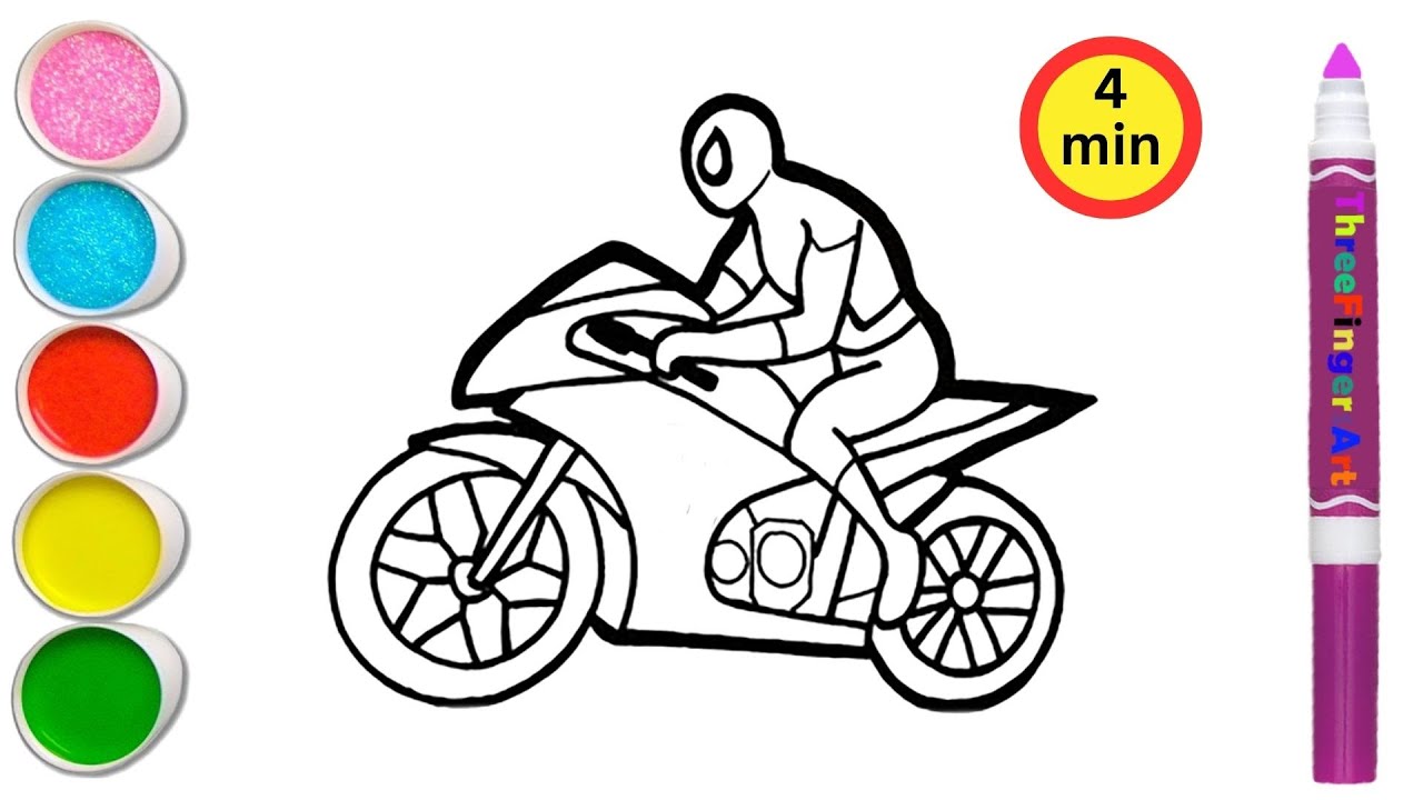 How to Spiderman Motorcycle Drawing and Coloring For Kids | Spiderman ...