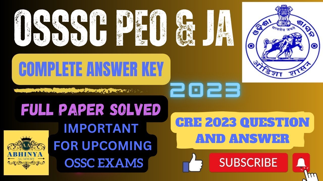 OSSSC PEO & JA 2023(9th July) || Complete Paper solved || Answer key ...