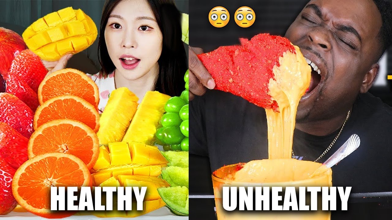 HEALTHY FOOD vs JUNK FOOD mukbang - YouTube