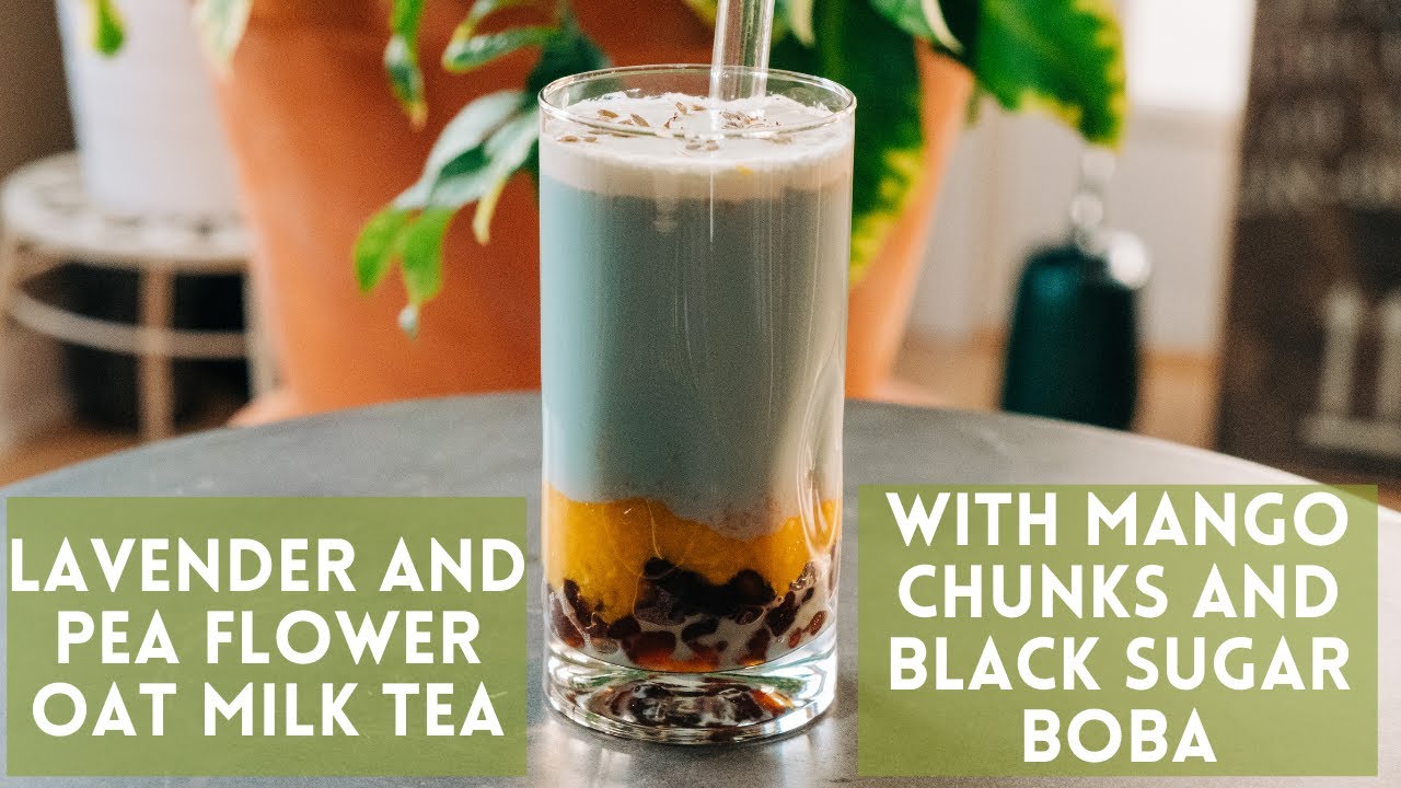 Lavender and Pea Flower Oat Milk Tea w/ Mango Chunks and Black Sugar ...