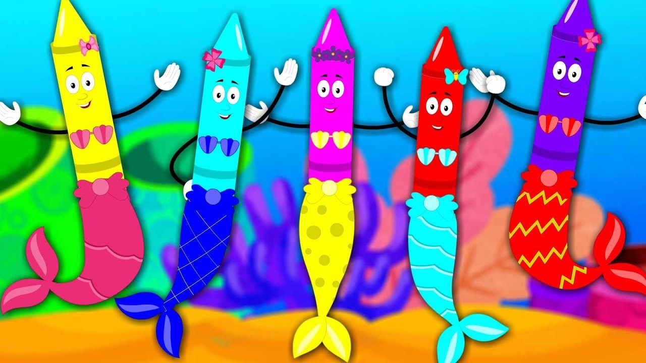 Five Little Mermaids | Crayons Nursery Rhymes For Kids | Baby Song ...