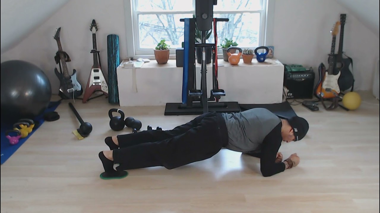 Army crawl on elbows with gliders- One minute or less exercise. - YouTube