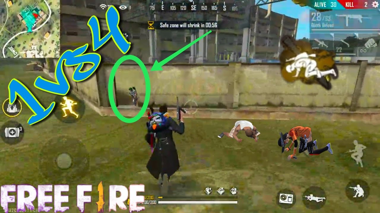 Free fire 1vs4 Ranked gameplay super killed - YouTube
