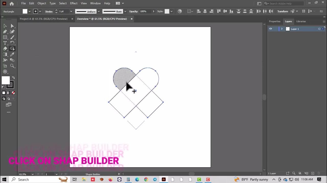 How to create heart shape using rectangle tool in illustrator - YouTube
