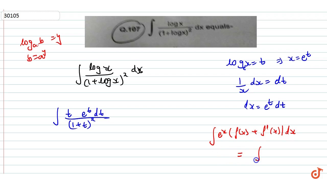 `int(logx)/((1+logx)^2) dx` - YouTube