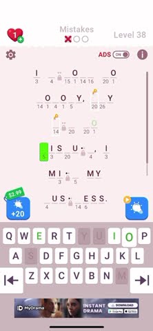 Solving level 38 on cryptogram - YouTube