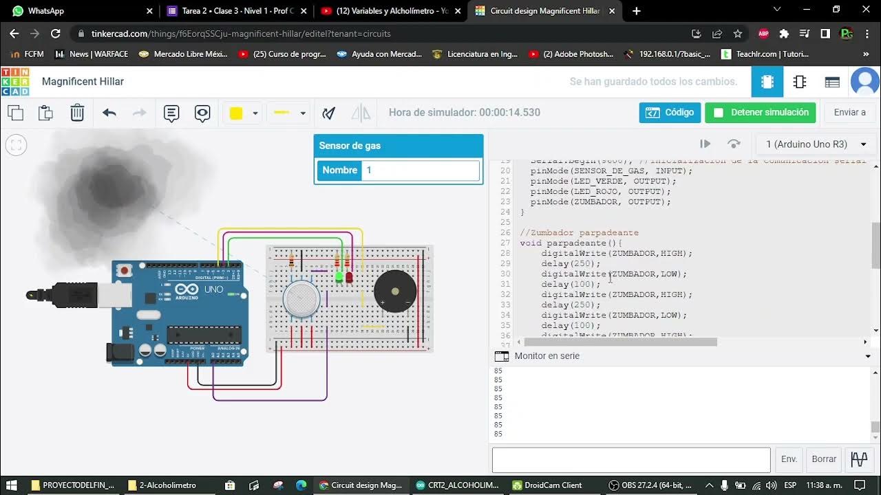 CRT2 ALCOHOLIMETRO con Arduino, sensor de gas, leds y zumbador - YouTube