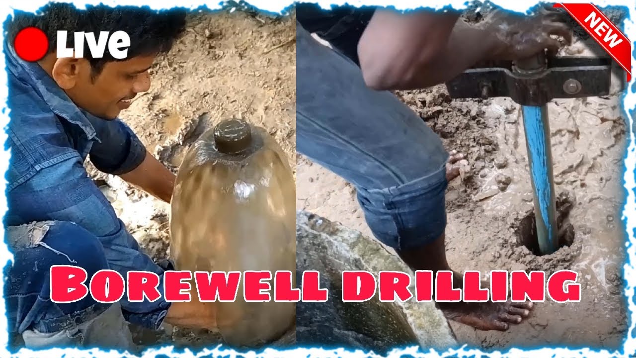 borewell drilling by hand method Live - YouTube