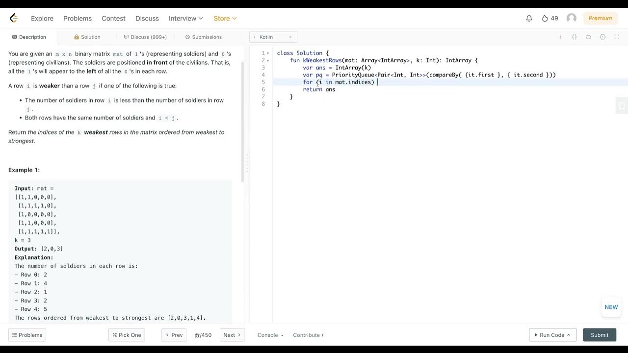 Leetcode September Daily Day 18 1337 The K Weakest Rows In A Matrix Youtube