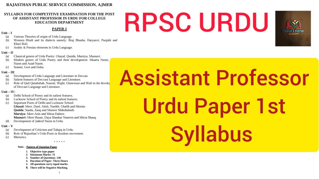 rpsc urdu assistant professor syllabus||urdu assistant professor paper ...