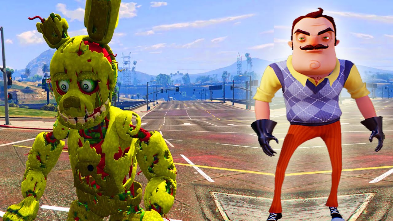 Escape From The Hello Neighbor VS Animatonics SPIRINGTRAP - GTA 5 5 ...