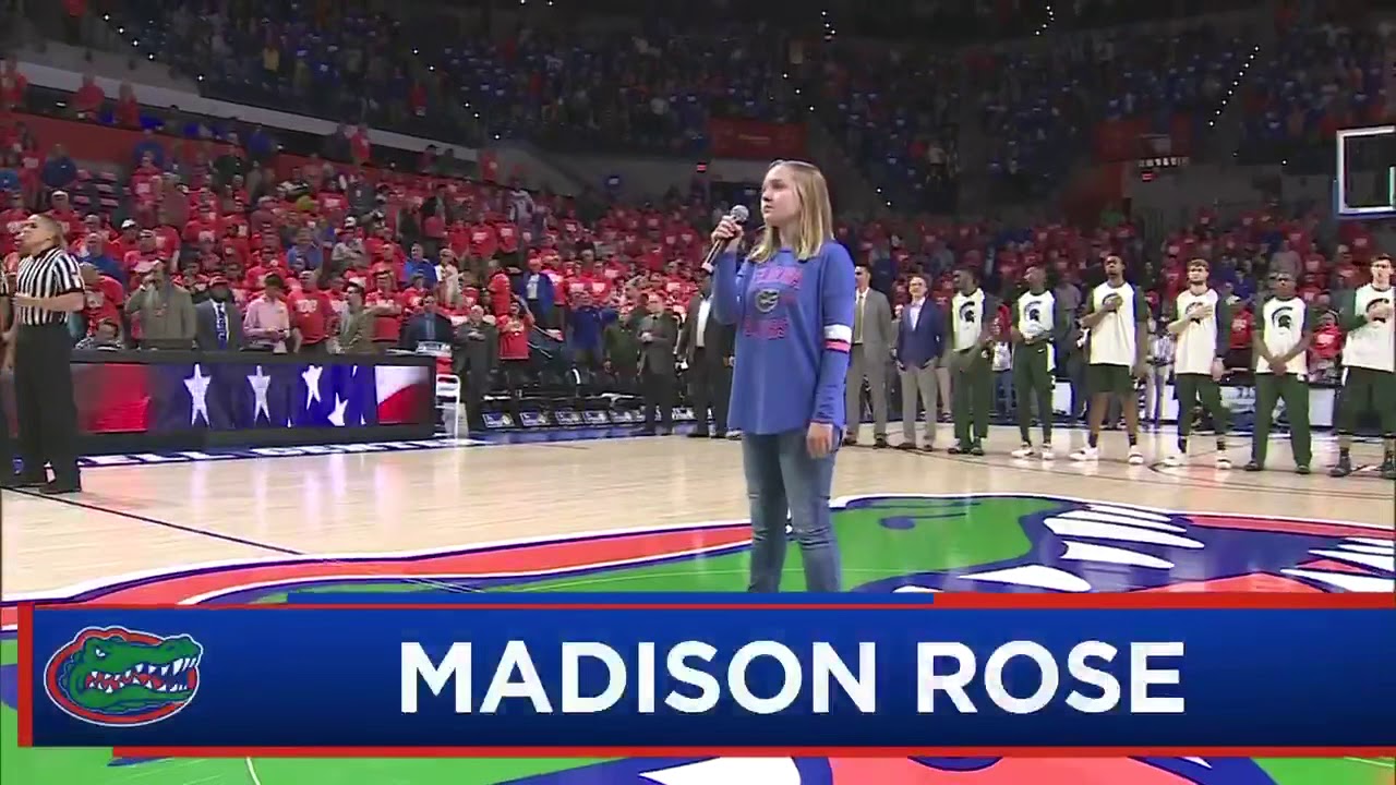 Florida Gator fans listen to 11 year old sing the National Anthem ...