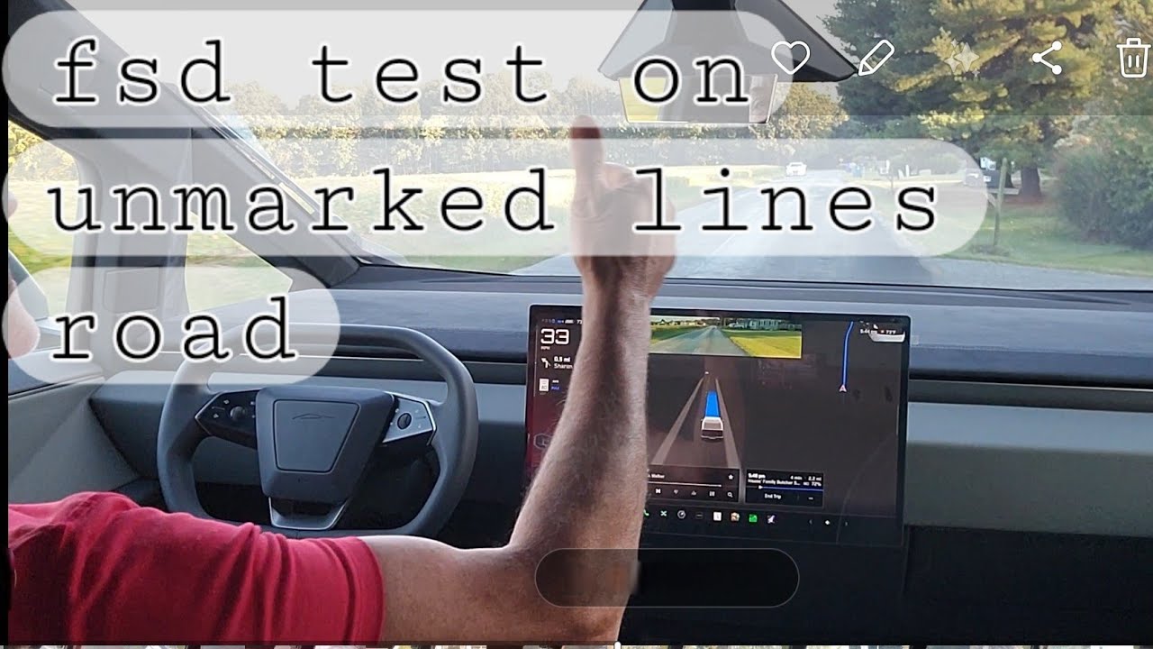 fsd. test on unmarked lines road @myteslacybertruck - YouTube