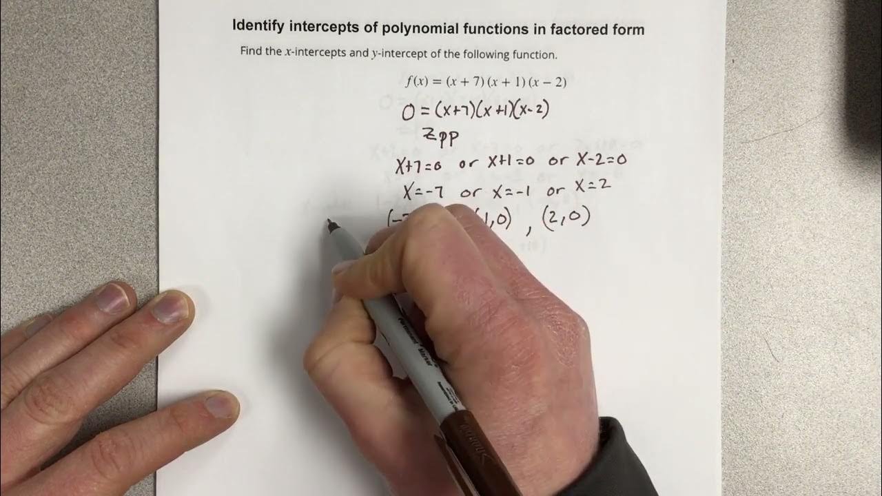 Identify intercepts of polynomial functions in factored form - YouTube