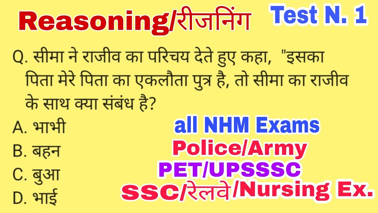 Reasoning Questions and Answers with MCQ in Hindi for all competitive ...
