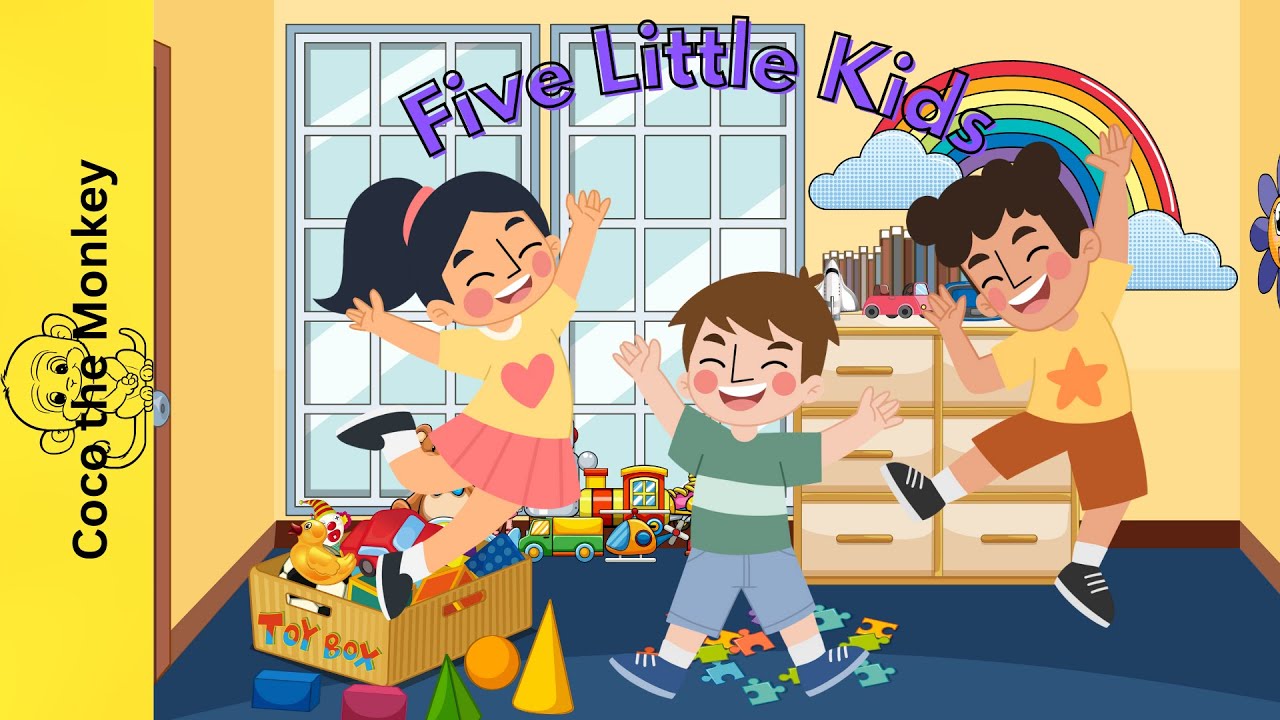 Five Little Kids Jumping on the Bed | Fun Kids Song - YouTube