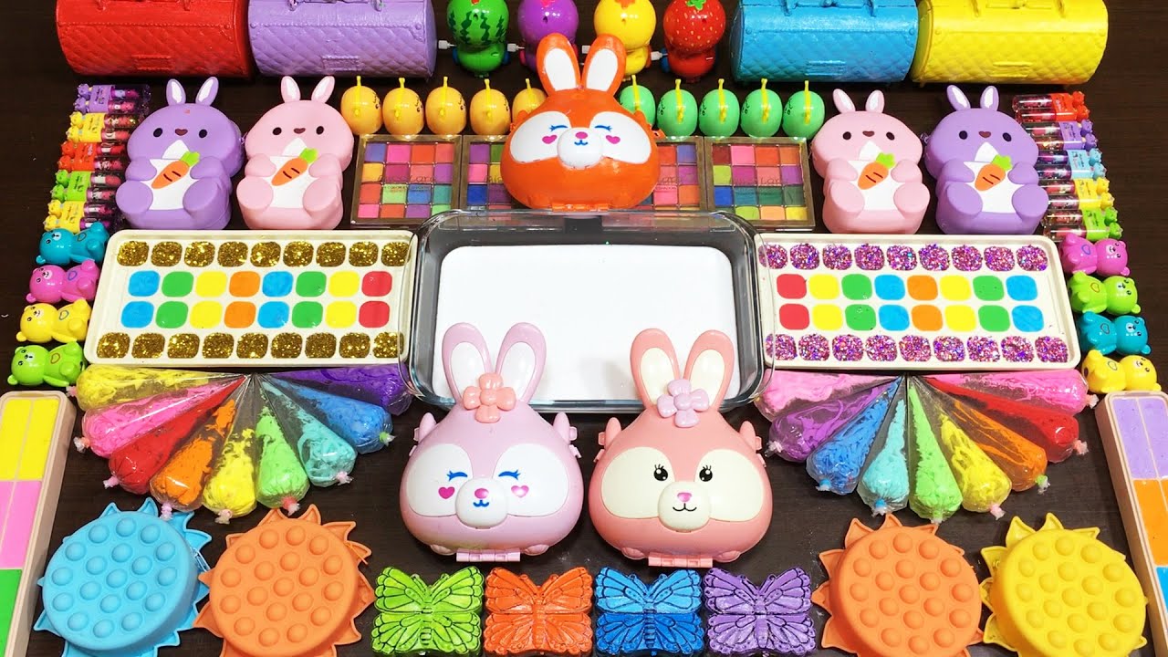 RAINBOW RABBIT Slime I Mixing random into Glossy Slime I Relaxing slime ...