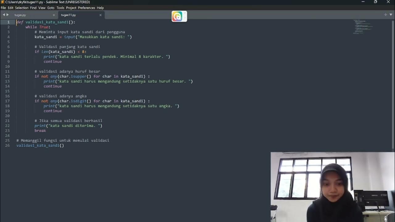 Tugas Berfikir Komputasi Python membuat validasi kata sandi. Minggu 11. TRI 1A - YouTube