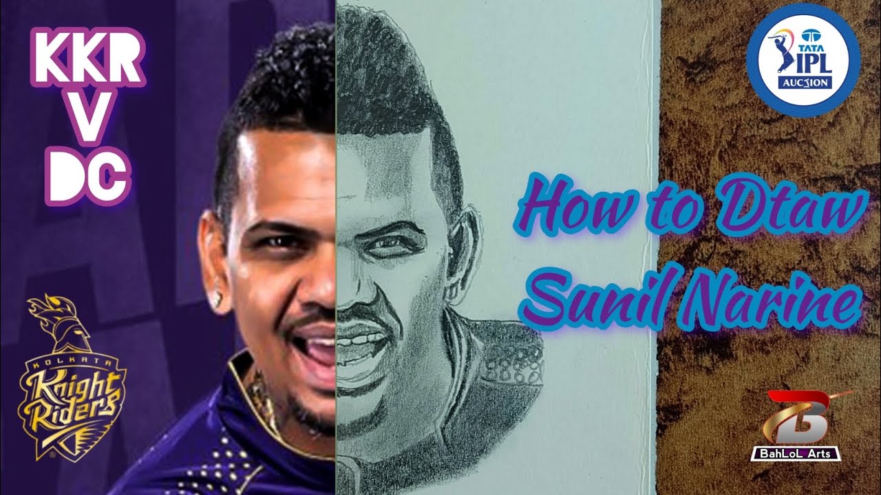 How to Draw Sunil Narine / Player Of The Match KKR Match 16 / TATA IPL ...