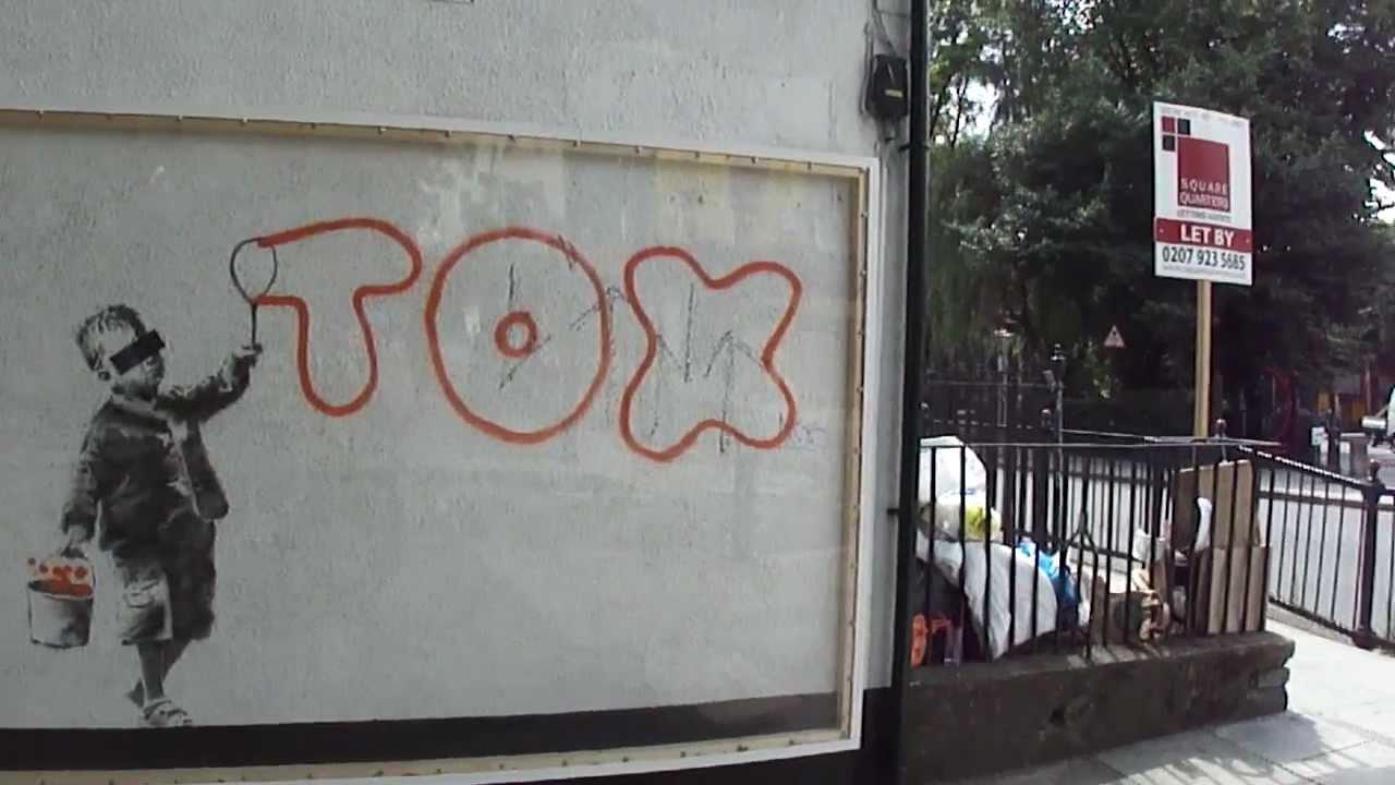 Banksy's new "TOX" graffiti piece in Jeffrey's Street; (Camden), London ...