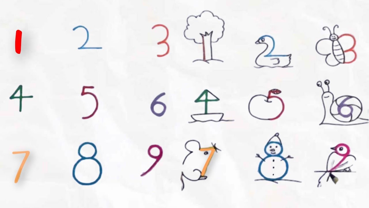 How to Draw anything from Numbers/Easy 9 Drawings from numbers for kids ...