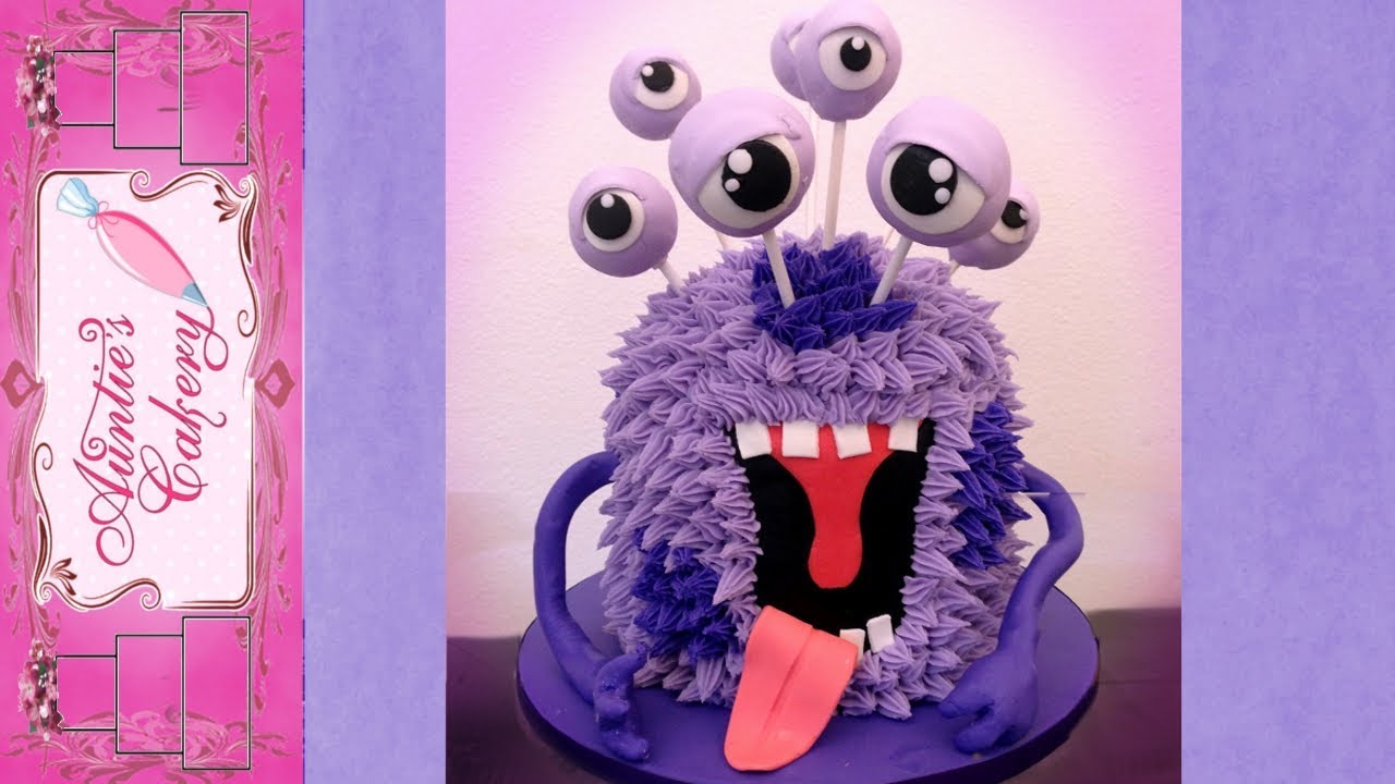 Fuzzy Purple Monster Cake - YouTube