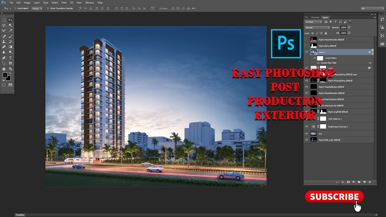 Easy Photoshop Post Production vray next 3dsmax exterior || 3ds magic ...