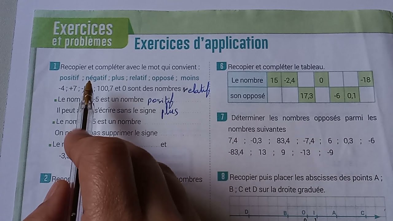 compétence maths 1Ac: exercices page 44 les nombres dėcimaux relatifs ...