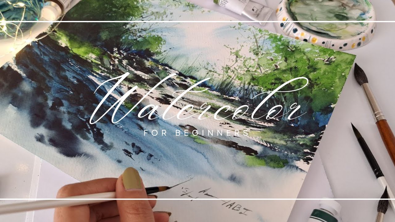 Watercolor Painting Tutorial : How to Paint River and Forest - YouTube