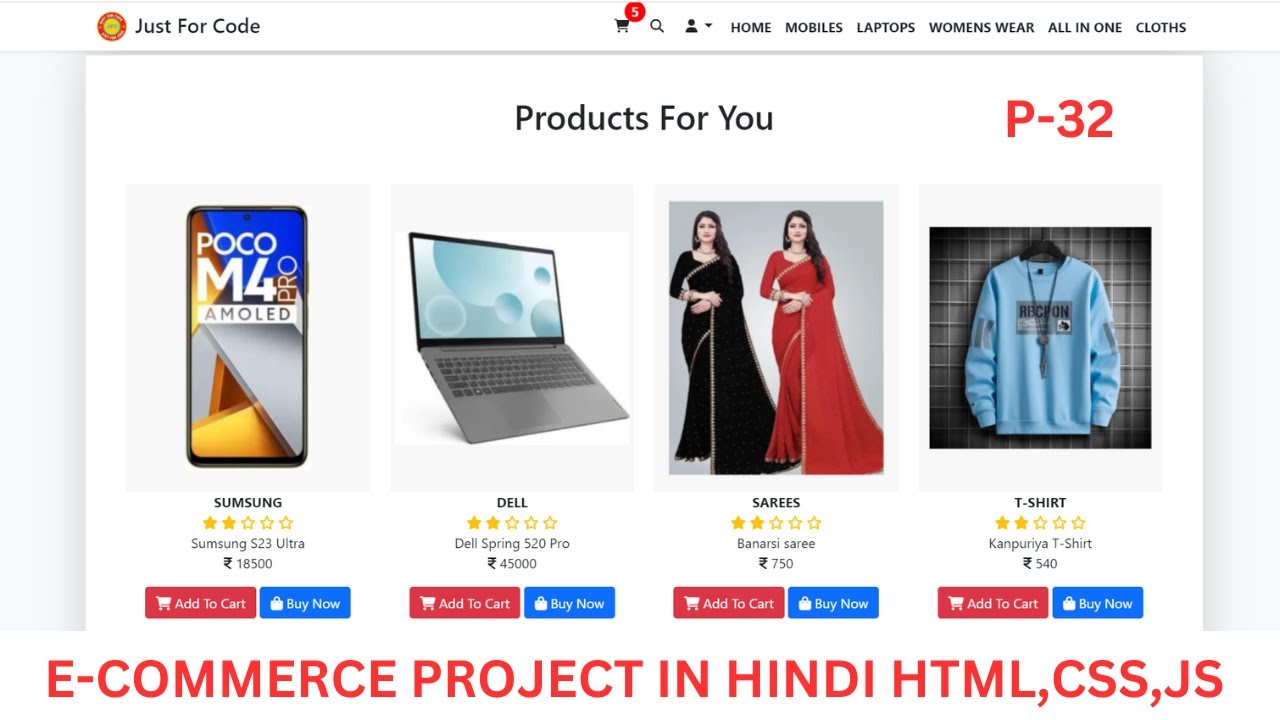 P-32 E-COMMERCE DEVELOPMENT IN JAVASCRIPT || IN HINDI || @Justforcode - YouTube