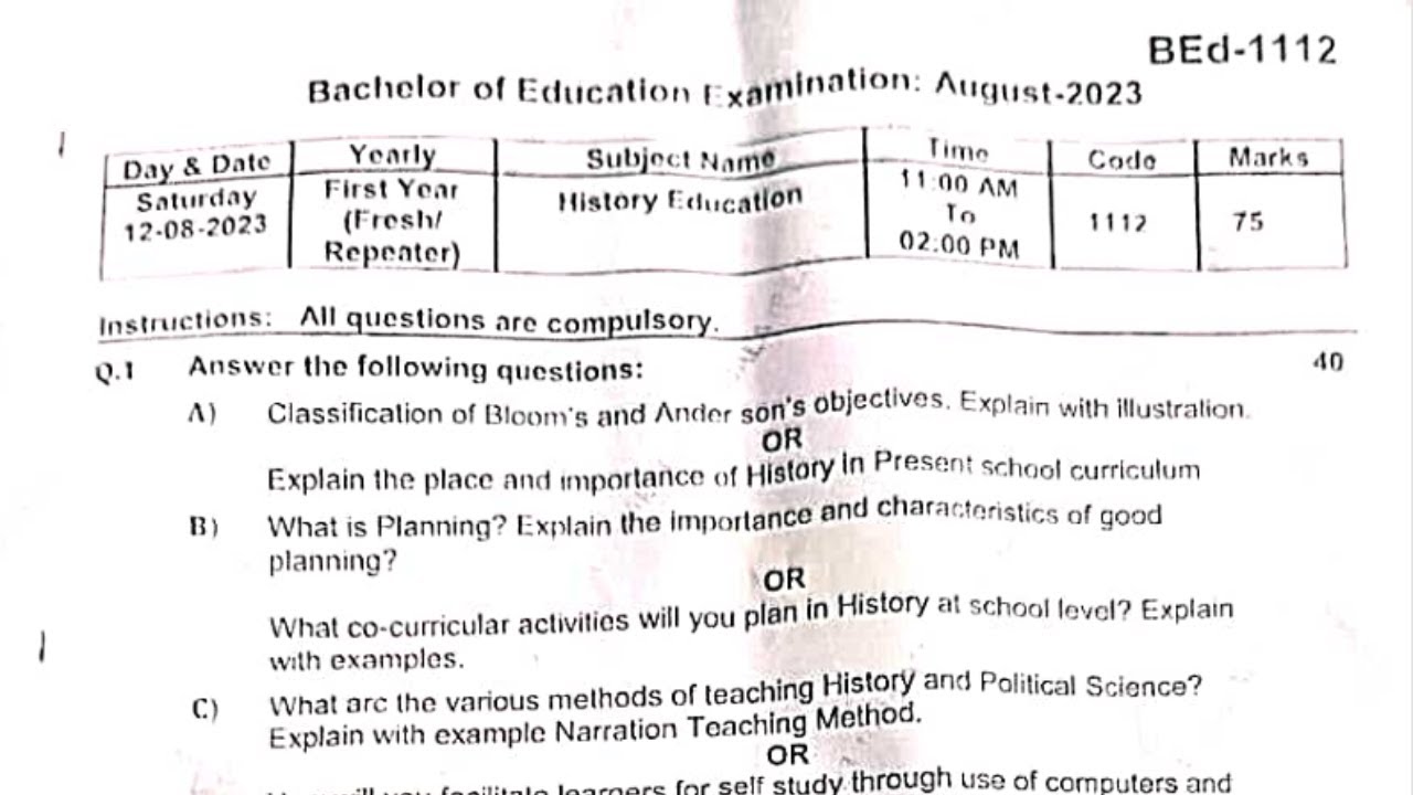 SNDT History Education Question Paper 2023 | SNDT University, Mumbai ...
