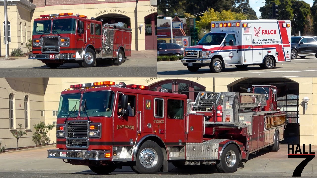 Hayward Fire Department - Engine 1, Truck 1, & Falck EMS Responding ...