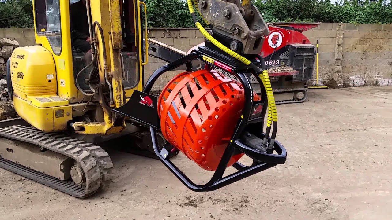 MINI DIGGER MOUNTED TROMMEL HYDRAULIC SOIL SCREENER - YouTube