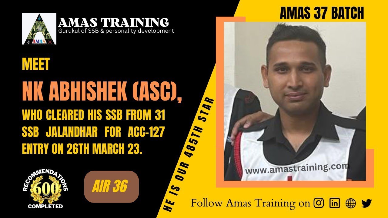 AIR 36 | Nk ABHISHEK SINGH (ASC) who cleared his SSB from 31 SSB Jalandhar for ACC-127 entry ...