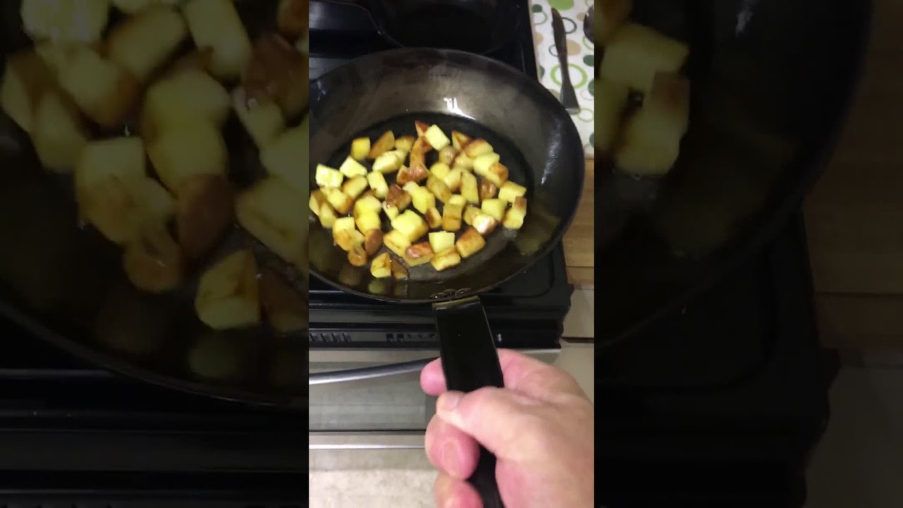 Frying taters in carbon steel - YouTube
