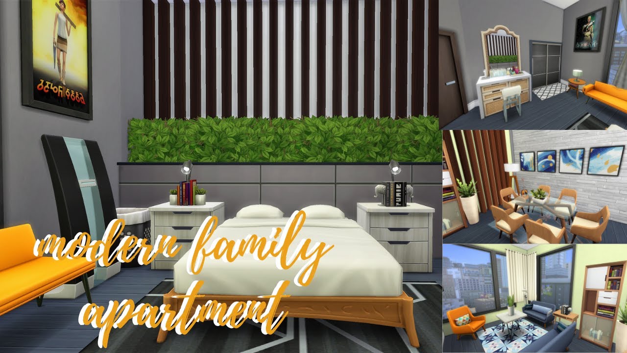 A two-bedroom modern family apartment with an activity room | Sims 4 ...